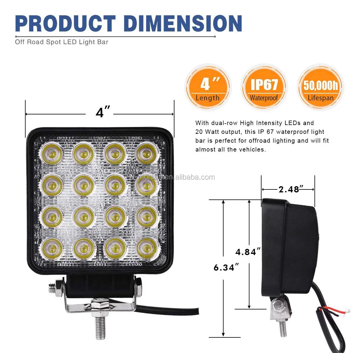 48w 4" Inch Square Led Driving Off Road Work Light Cube Pods For Atv ...