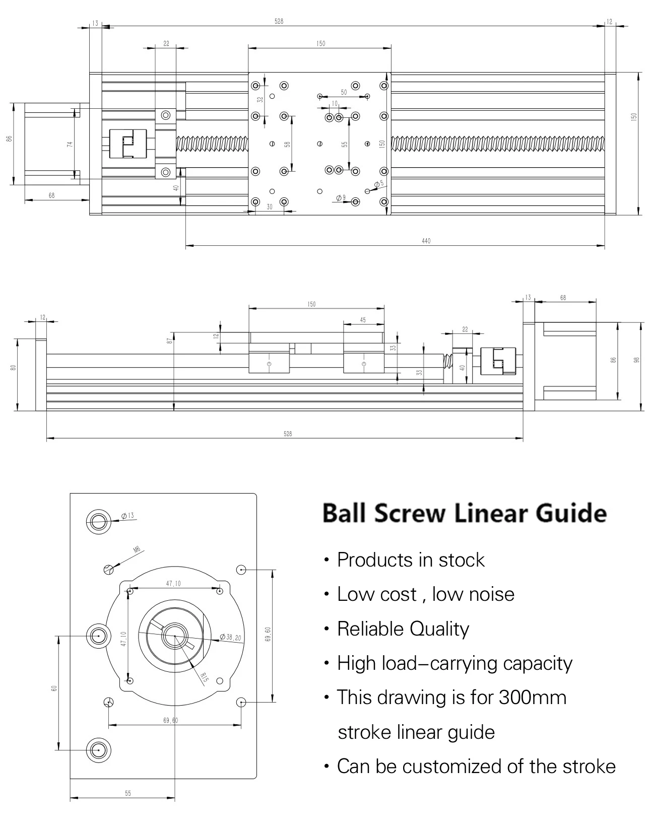 100mm Stroke Sbr150mm Wide High Precision Heavy Duty Ball Screw Linear ...