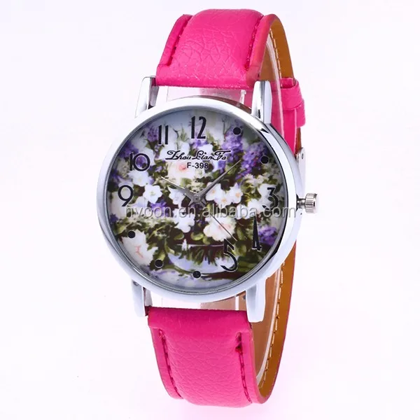 New Styles Fashion Women Watches Rose Flower Pu Leather Wrist Watch ...