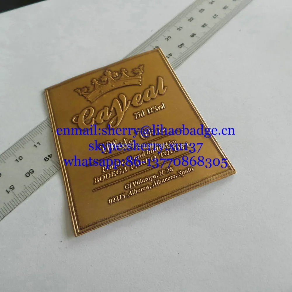 Custom Copper Color Aluminum Embossed Bottle Label Wine Bottle Metal ...