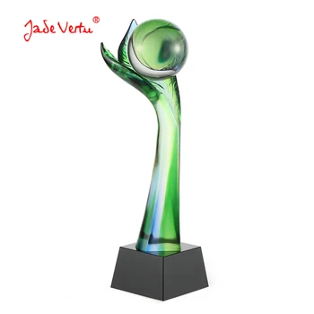 New Designed Green Leaf Tree Shaped Crystal Award Trophy - Buy Tree ...