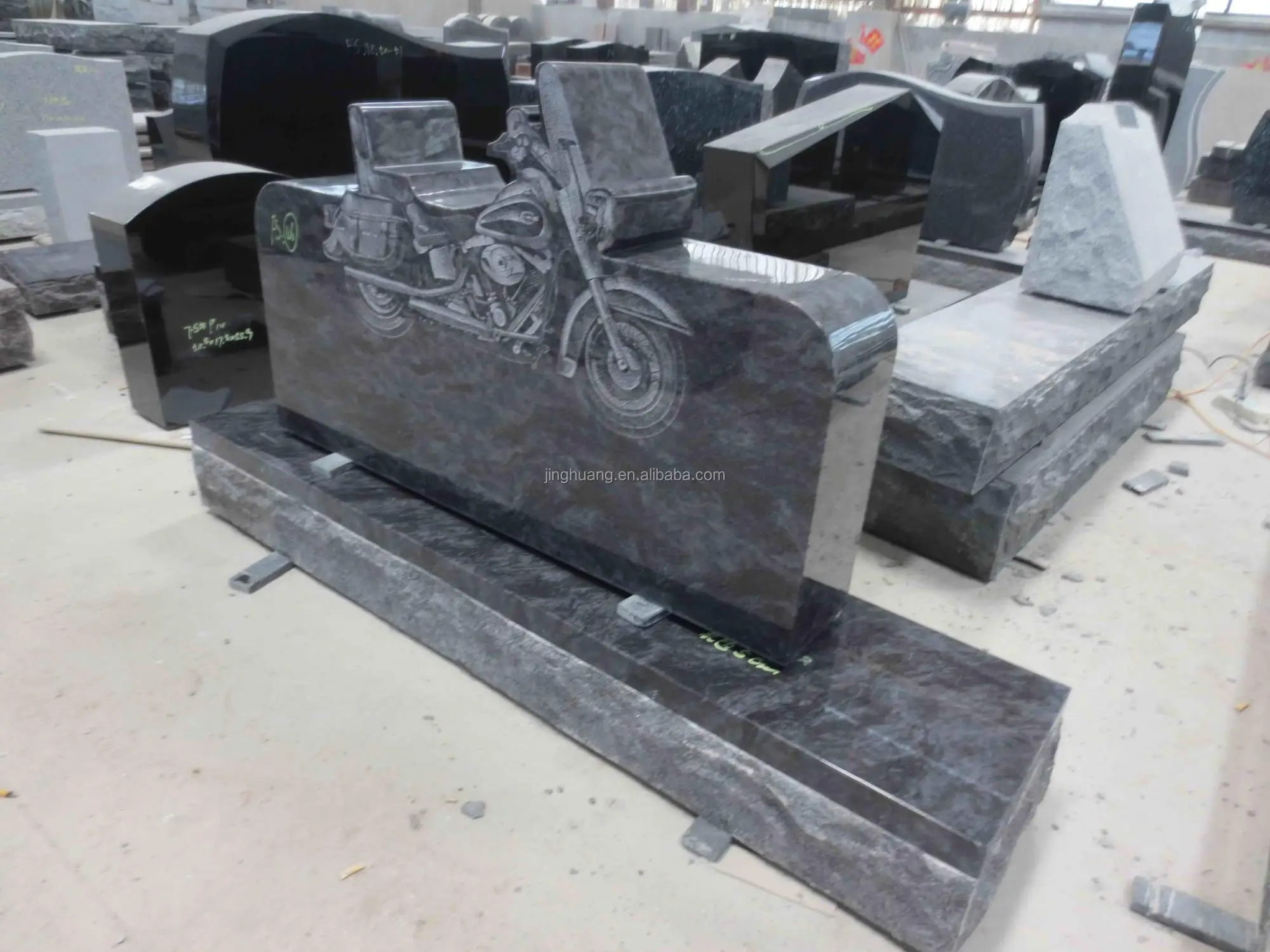 Bahama Blue Granite Motorcycle Shadow Carving Motorbike Headstone ...