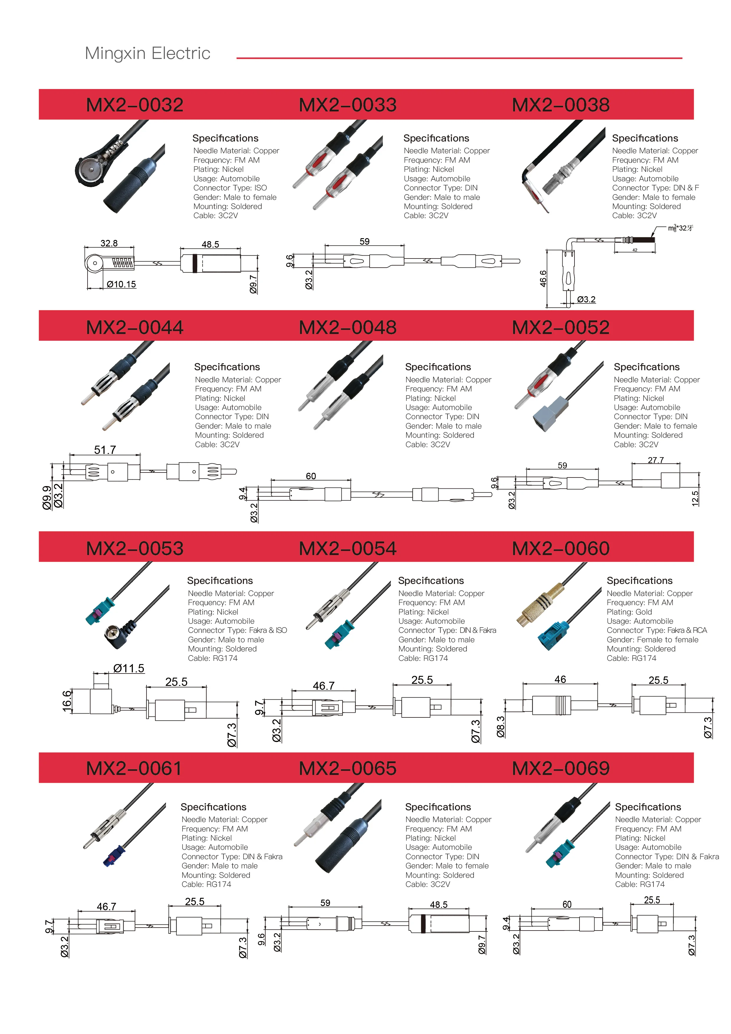 MX Car Male Connector AM/FM Radio Antenna Cable Adapters