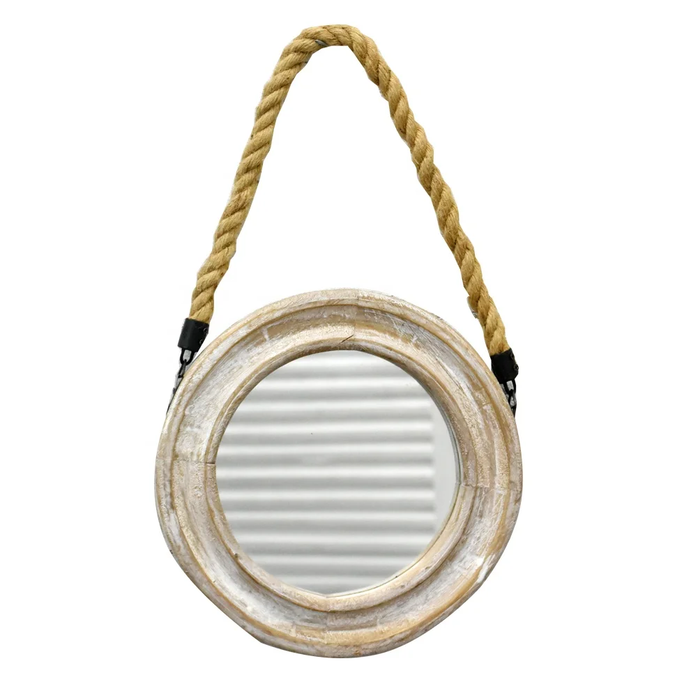 Luckywind Rope Hanging Vintage Rustic Wooden Craft Mirrors