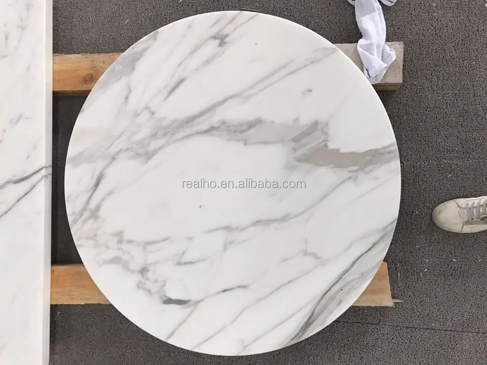 Moq 10pcs Nature Custom Cut Calacata White Round Marble Table Tops ...