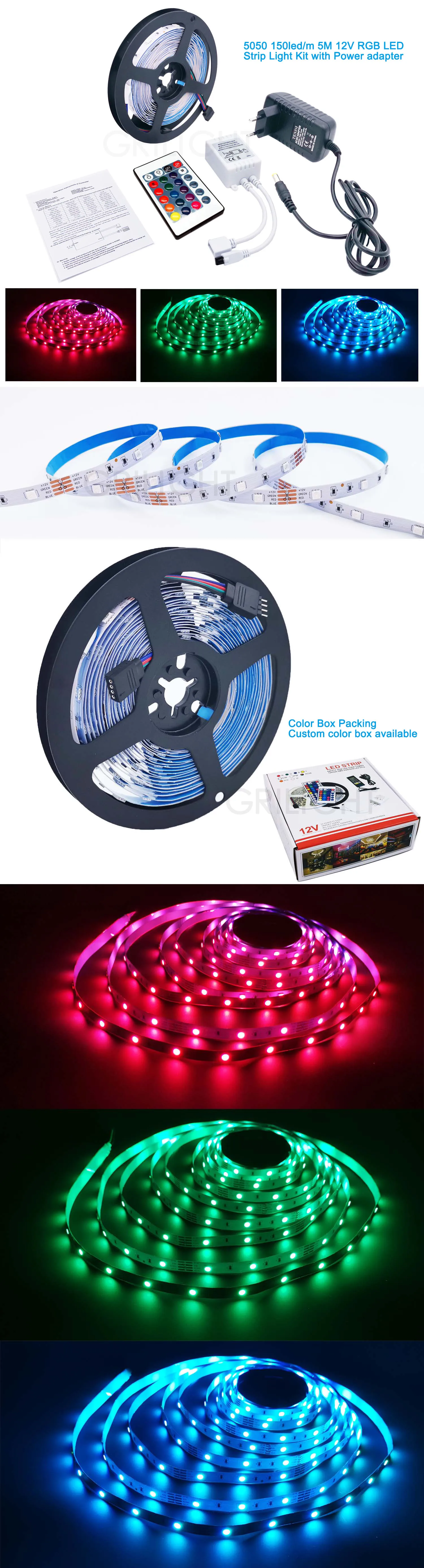 5 Meters 150leds A Roll Ip20 Remote Controller Power Supply Adapter Rgb ...