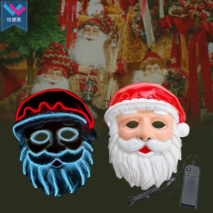 Santa Claus Mask Christmas Cosplay Led Costume Mask El Wire Light Up ...