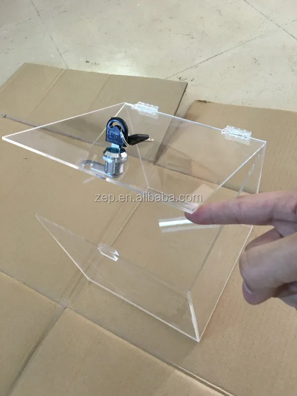 Clear Acrylic Charity Donation Box with Lock - Customizable