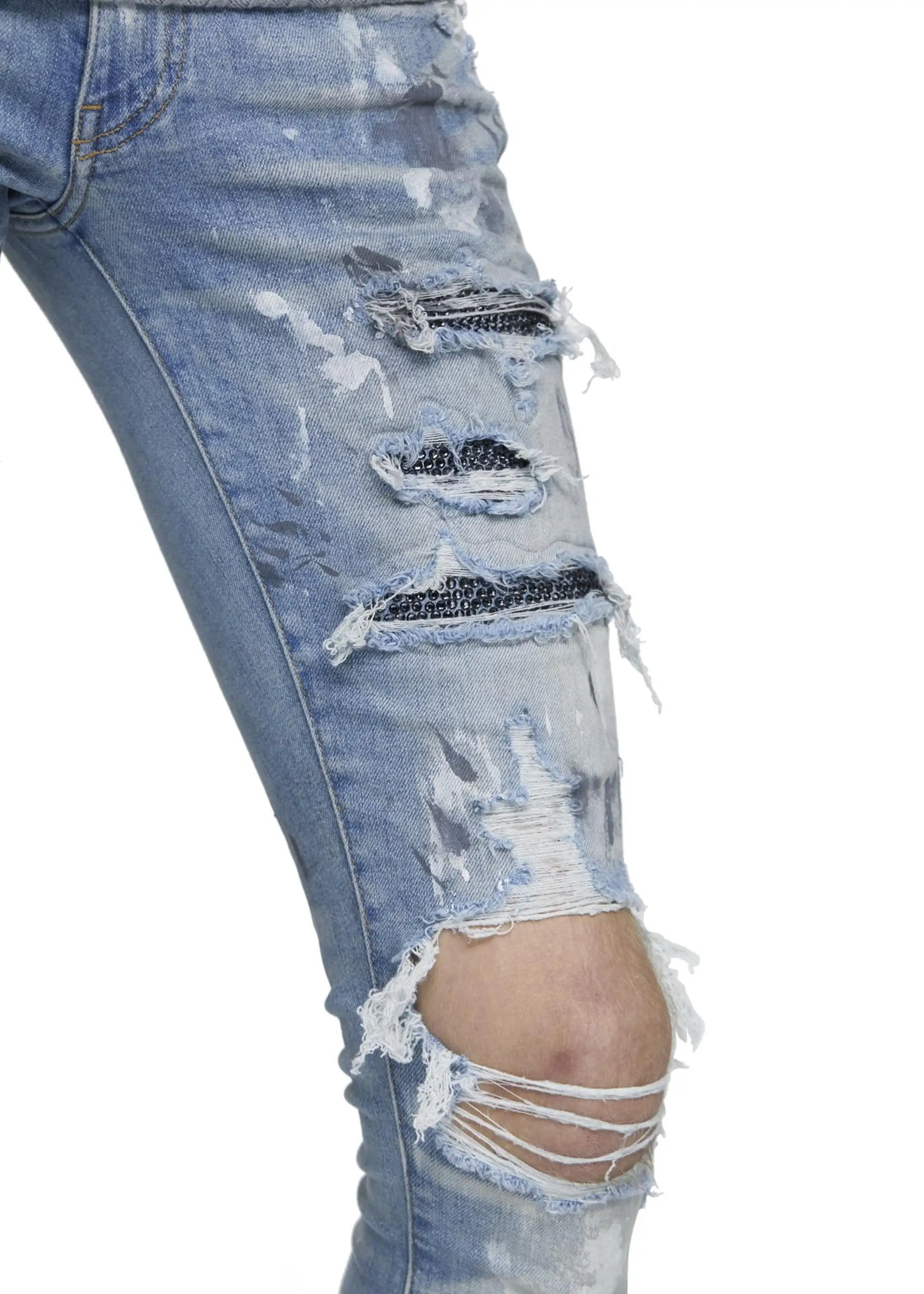 OEM Paint Splattered Jeans with Heavy Wash Distress