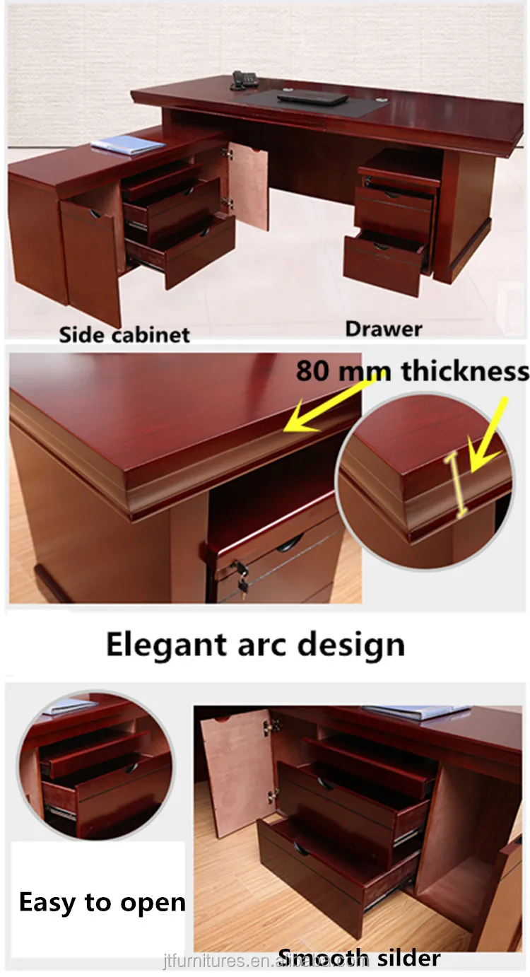HDF Board L Shape MDF Classic Office Desk with Side Cabinet