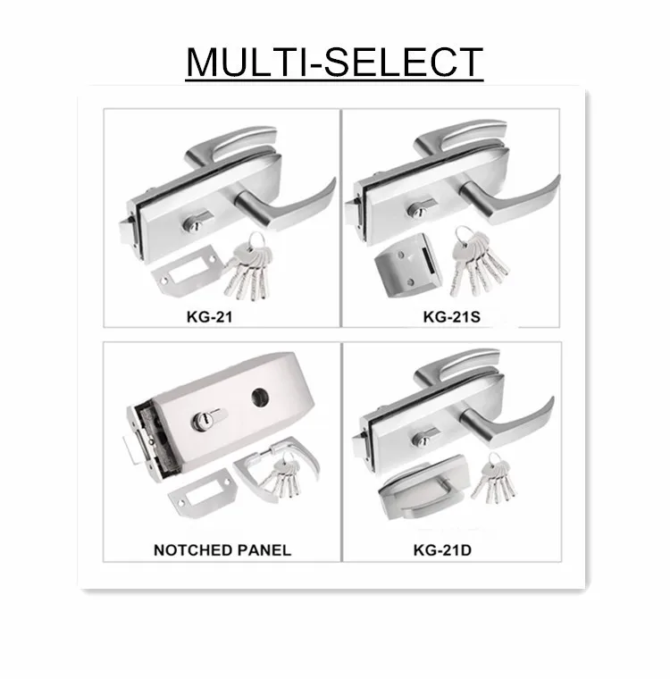 Security Frameless Glass Door Lock With Lever Handle Double Side Key ...