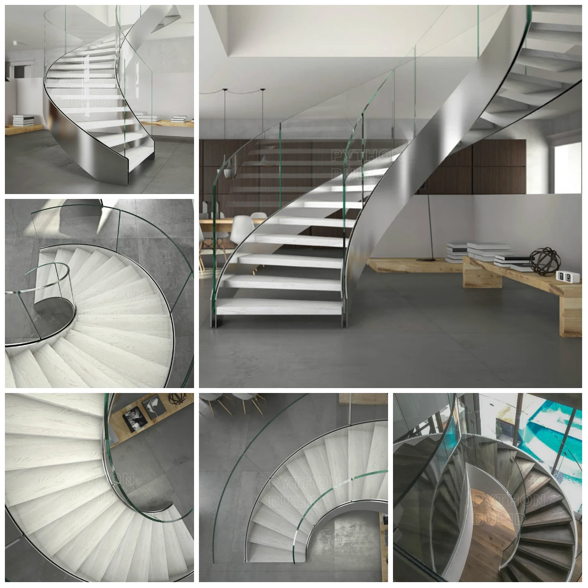 Luxury Curved Staircase With Frameless Glass Handrail Design - Buy ...