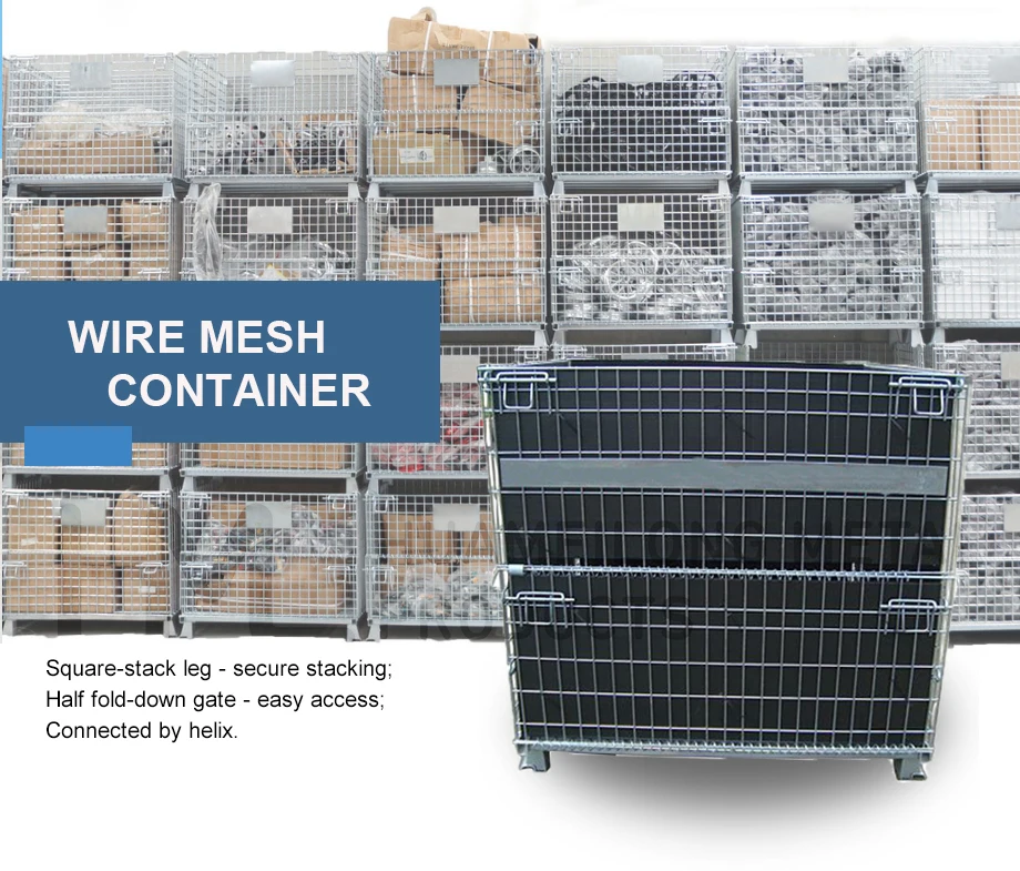 Medium duty storage foldable metal steel wire boxes/ bins for storing ...