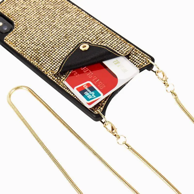 Crossbody Smartphone Bling Leather Wallet For Iphone Neck Strap Phone ...