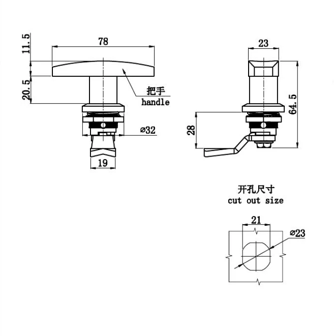 Meigu Latch Metal Cabinet T Handle Small Lock T-handle Rear Fix - Buy T ...