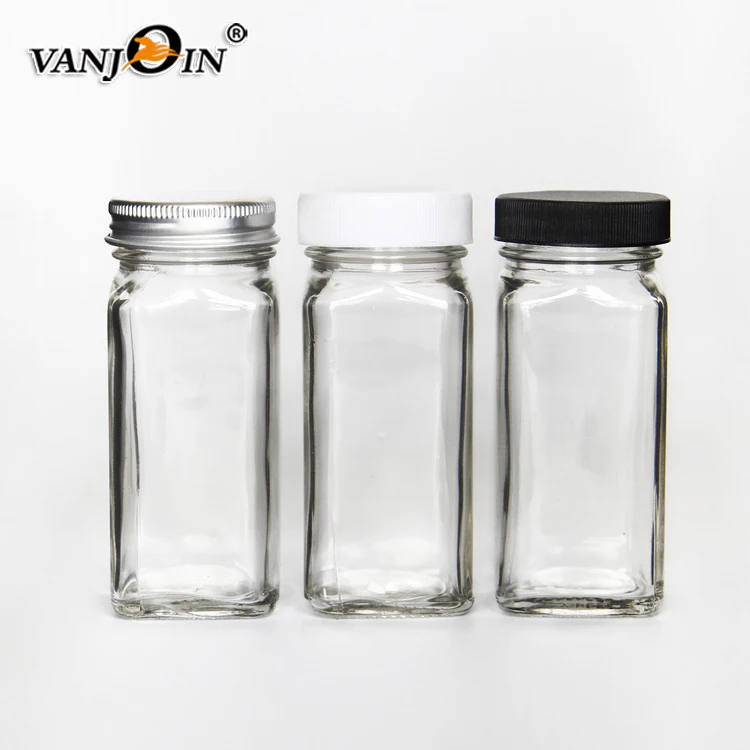 Square Glass Spice Bottles 4oz 120ml Spice Jars With Silver Metal Lids And Plastic Inner Buy