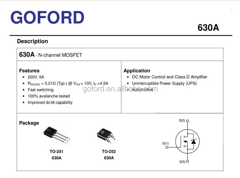 Mosfet Smd Transistor 630a 200v 9a N-channel To-251/252 Field Effect ...