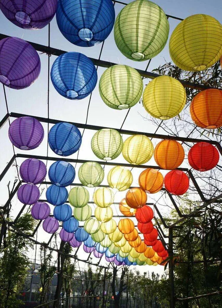 Outdoor Waterproof Nylon Lantern Chinese Round Fabric Lantern Wedding ...