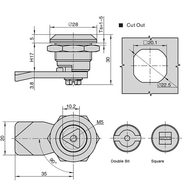 Fs2380 Triangle Key With M5 Hole Cam Lock For Mail -boxes Lock Post ...