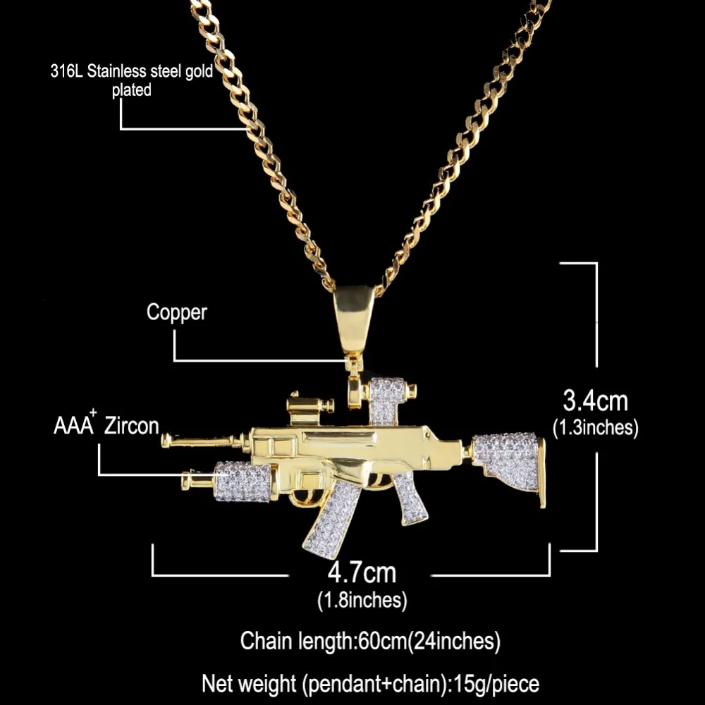Zirconium Gun Pendant - Iced Out UZI Jewelry for Men & Women