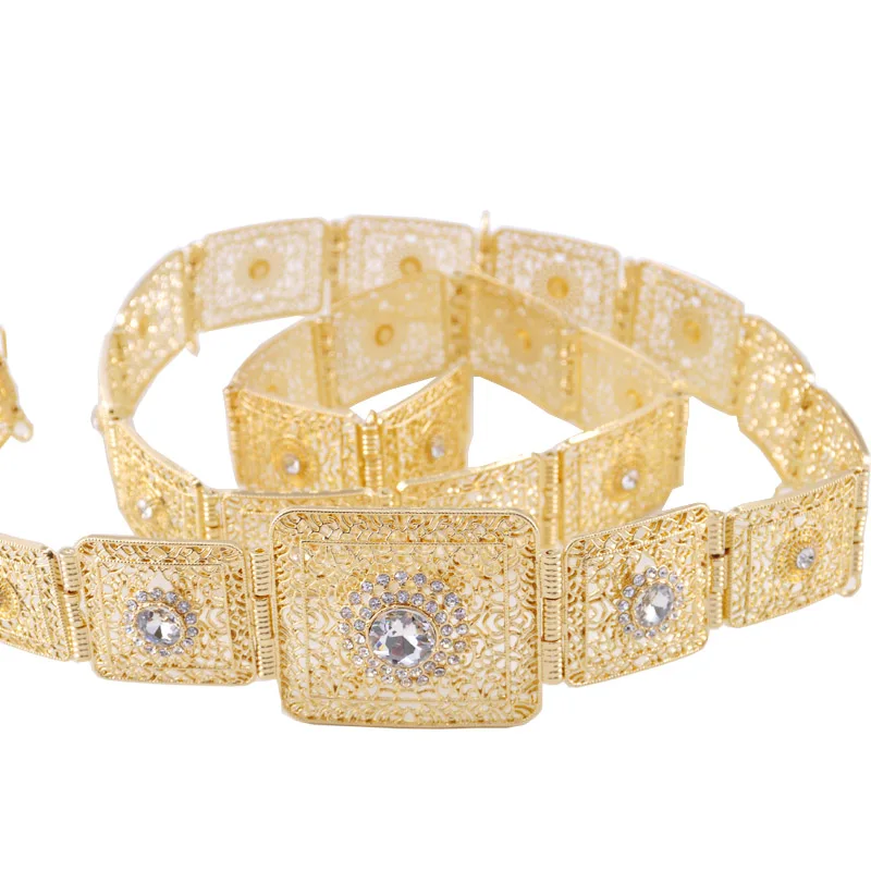 Arabic Gold Belt Rectangular Hollow Pattern Carved Metal Belt For Women ...