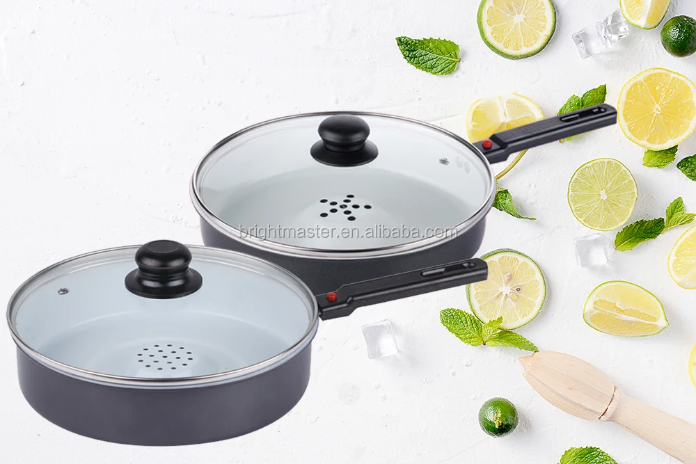 Ceramic Dry Frying Pan With Glass Lid - Buy Detachable Handle Dry ...