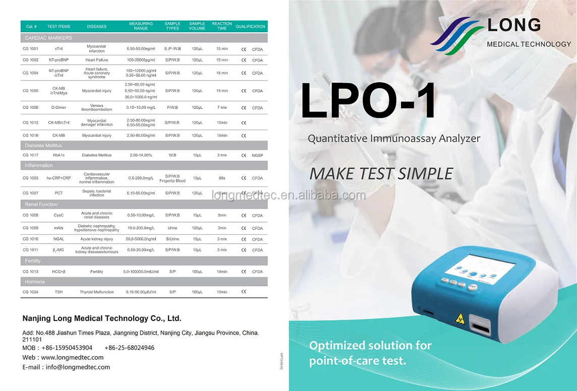 Poct/blood Diagnostics/hba1c /hcg/tsh/pct/crp/ctni Immunoassay Analyzer ...