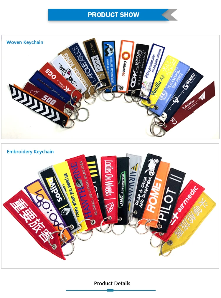 30mm Width Stitching Logo Fabric Keychains Two Sides Embroidered ...
