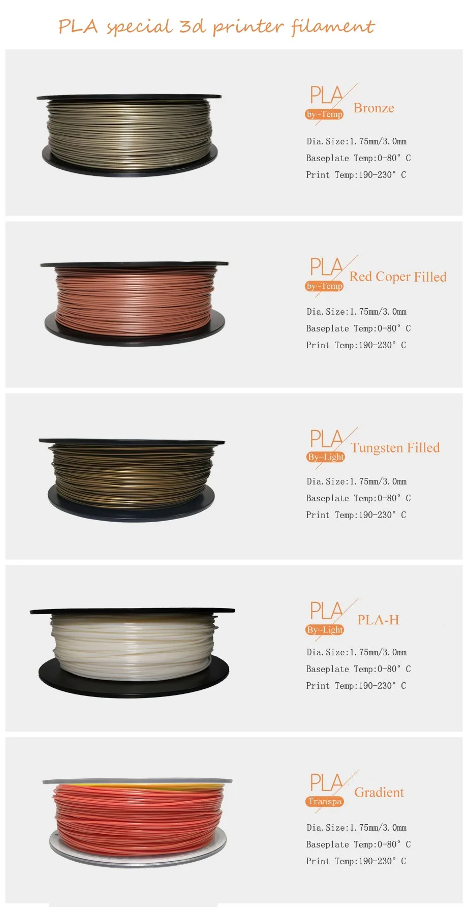 Yasin 1.75mm/3mm Metal Filled 3d Printer Filament Copper Bronze Pla 3d ...