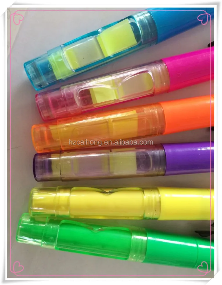 3 In 1 Highlighter Pen With Sticky Notes,Paper Sticker Highlighter Pen ...