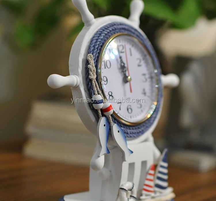 Wooden Ship Steering Wheel Clock,2 Sets 23x9x24cm Nautical Table Clock ...