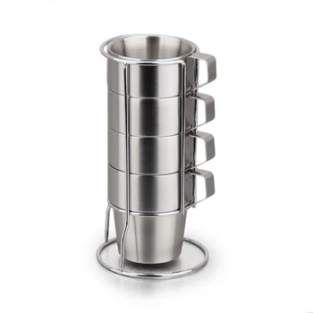 Stainless Steel Stacking Drinking Water Coffee Mugs Cup Set With Stand ...