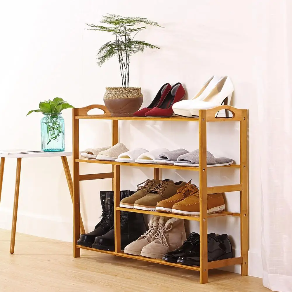 4 Tier Natural Bamboo Shoe Rack Entryway Shoe Storage Shelf With ...
