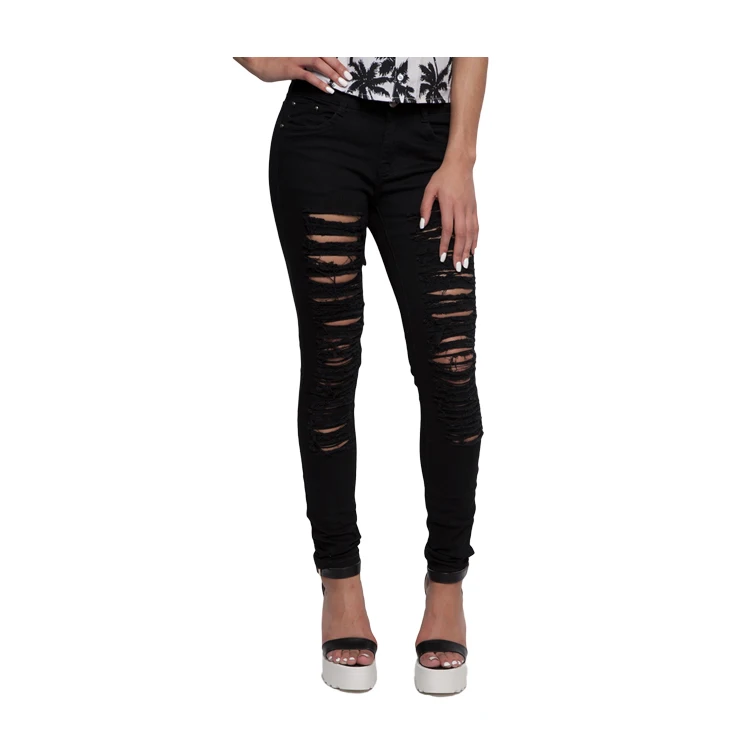 Wholesale Women High Waist Damaged Black Ripped Tight Super Skinny ...