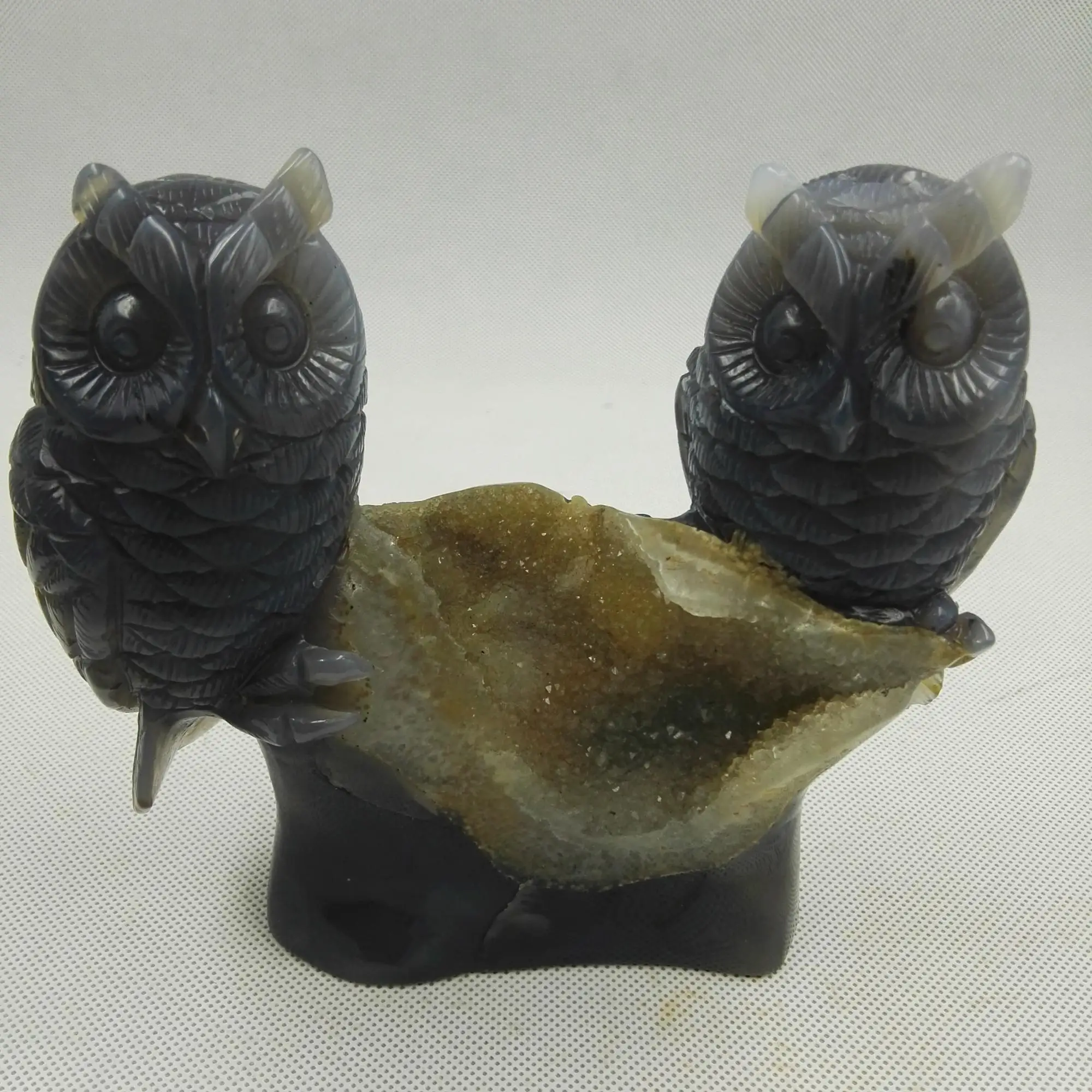 Crystal Agate Geode Owl Carvings Natural Gemstone Animal Owl Carved For ...