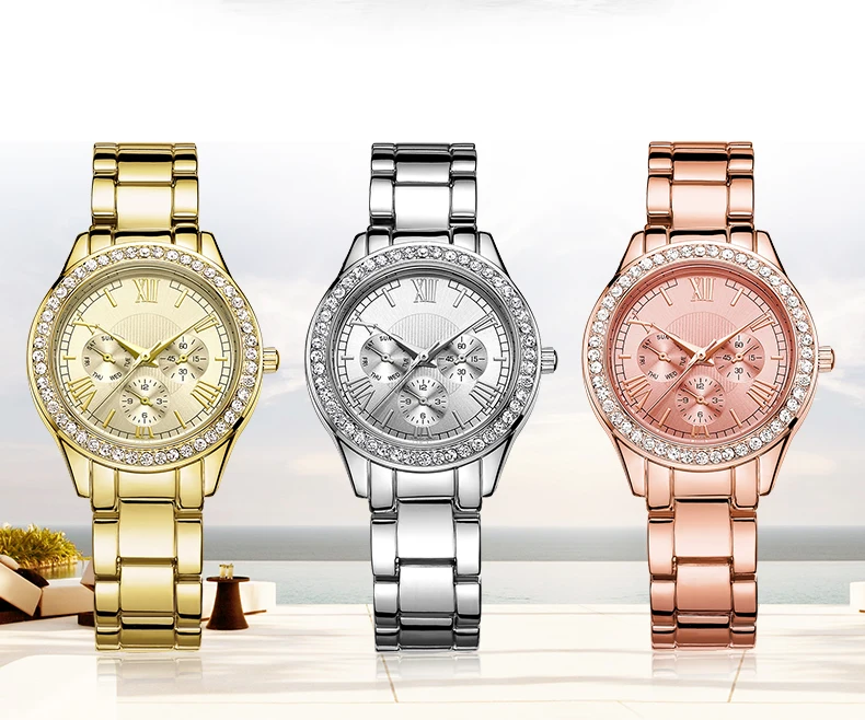 Luxury Quartz Golden Watches With Real Diamond - Buy Golden Watches ...