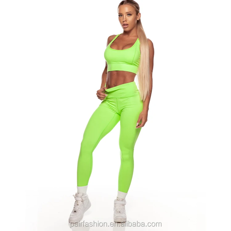 Sexy Dry Fit Bodybuilding Wholesale Ladies Gym Wear Neon Green Sport ...