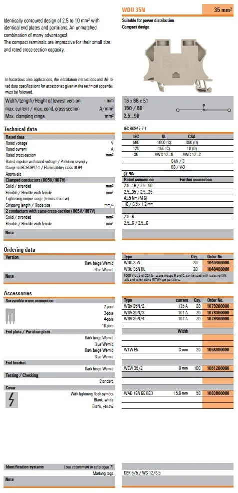Weidmuller Bloque Terminal Wdu 35 N Adecuado Para La Distribución De ...