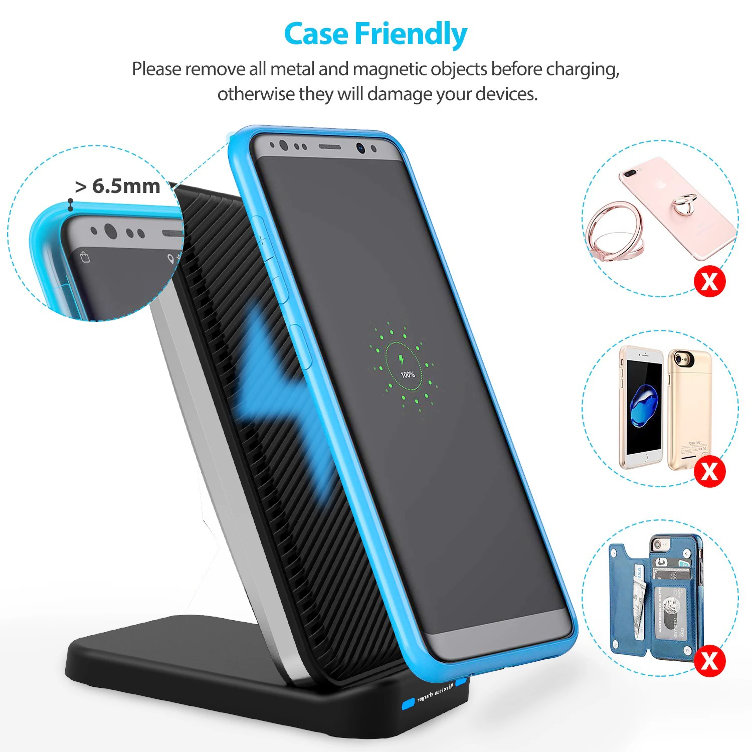 15w Qi Fast Charger 2 Coils Wireless Charging Stand With Build-in ...