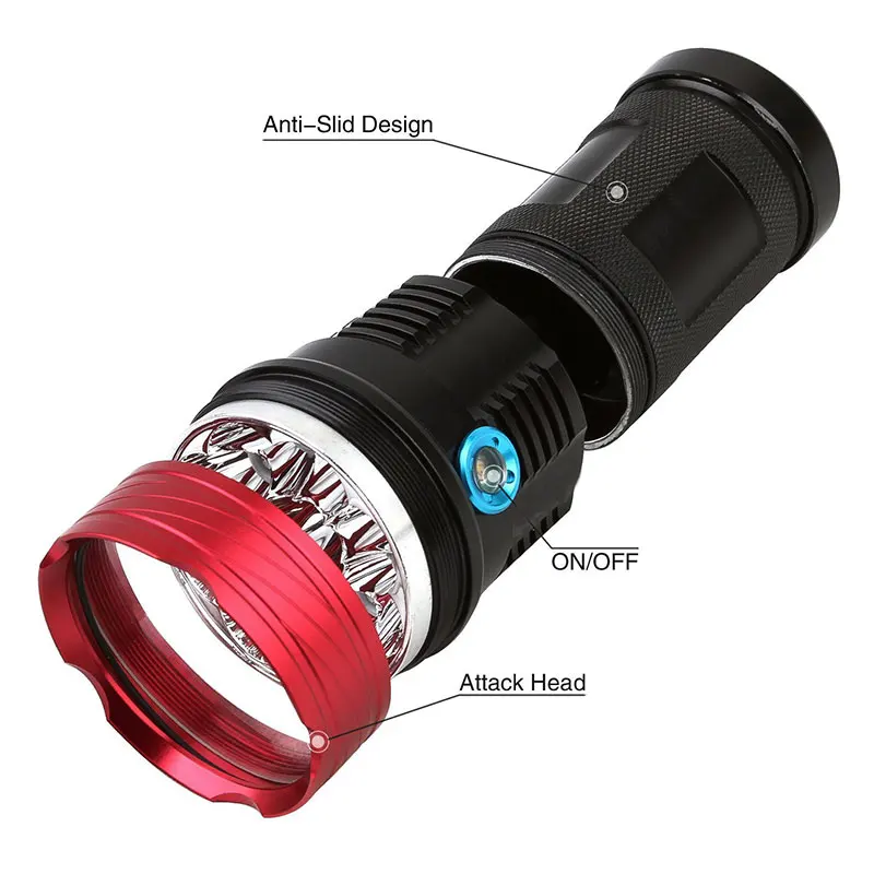 Portable Bright 10000 Lumen Flashlight 10x Xm-l T6 3 Light Modes ...