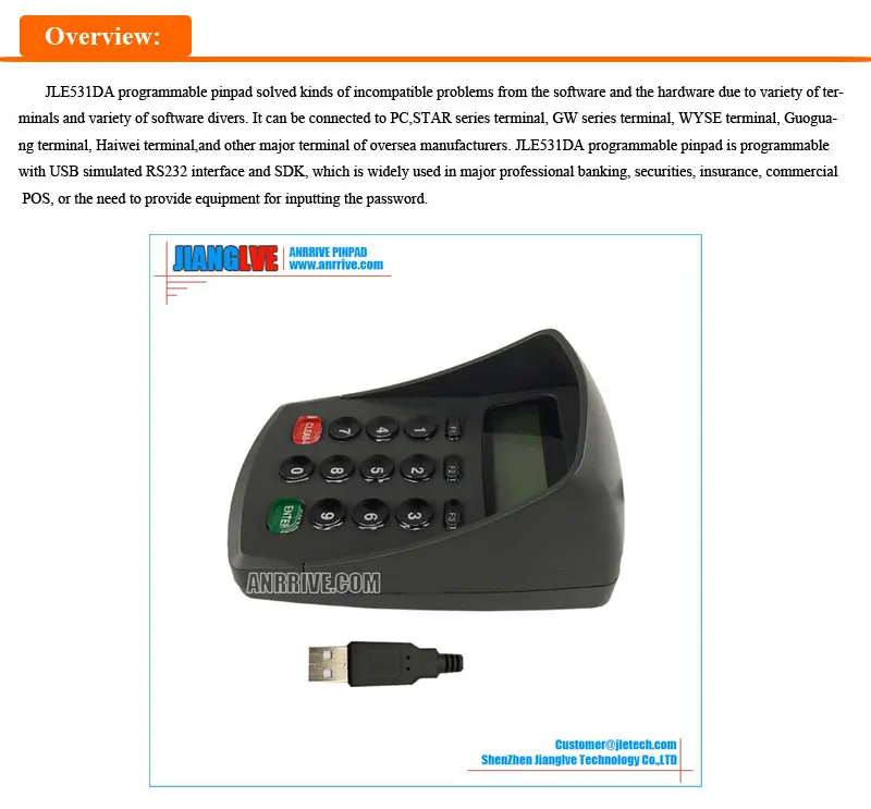 Usb Emulator Rs232 Interface 15 Keys Pinpad / Lcd Keybord Jle531da ...