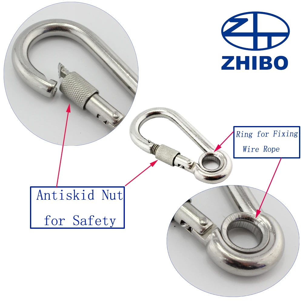 Stainless Steel Safety Screw Nut And Eye Snap Hook Safety Carabiner ...