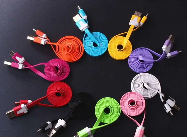 10pcs/lot 10 Colors Colorful 1m Flat Micro Usb Data Sync Cable - Buy ...