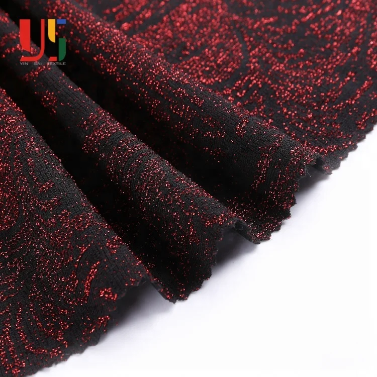 Black And Red Plain Dyed Metallic Lurex Knitted Nylon Jersey Fabric For ...