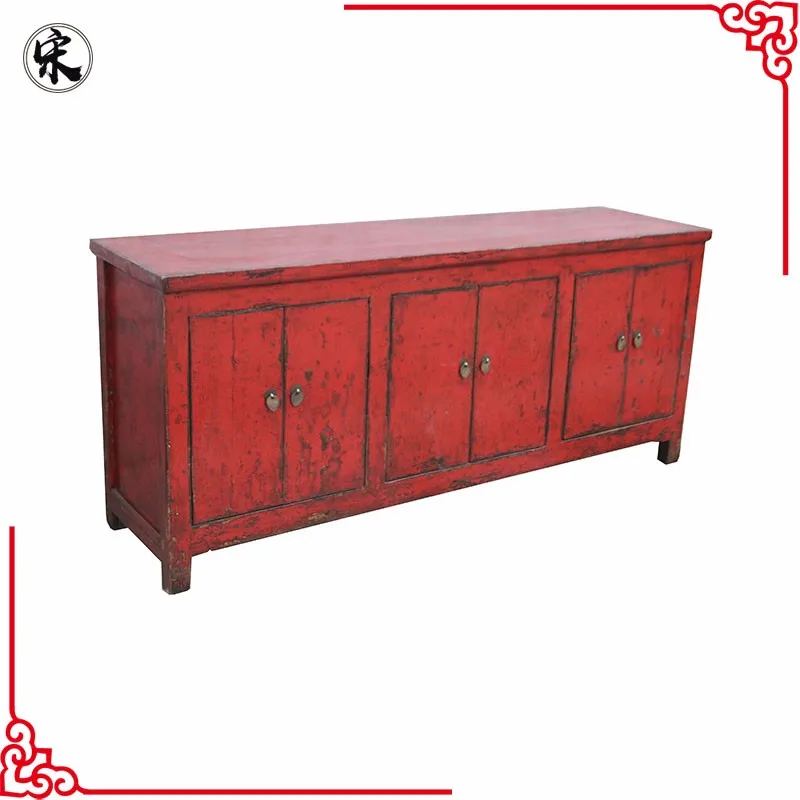 Antique Chinese Reproduction Recycled Wood Rustic Red Lacquered Long ...