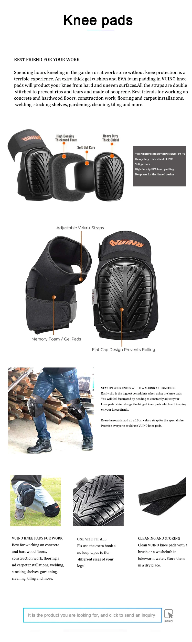 Heavy Duty Professional Gel Flooring Knee Pads for Work