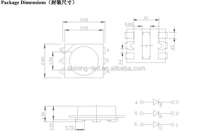 Plcc-6 Tri-color 3 Chips 6 Pin 2835 Rgb Smd Led 0.6w For Led Strip ...