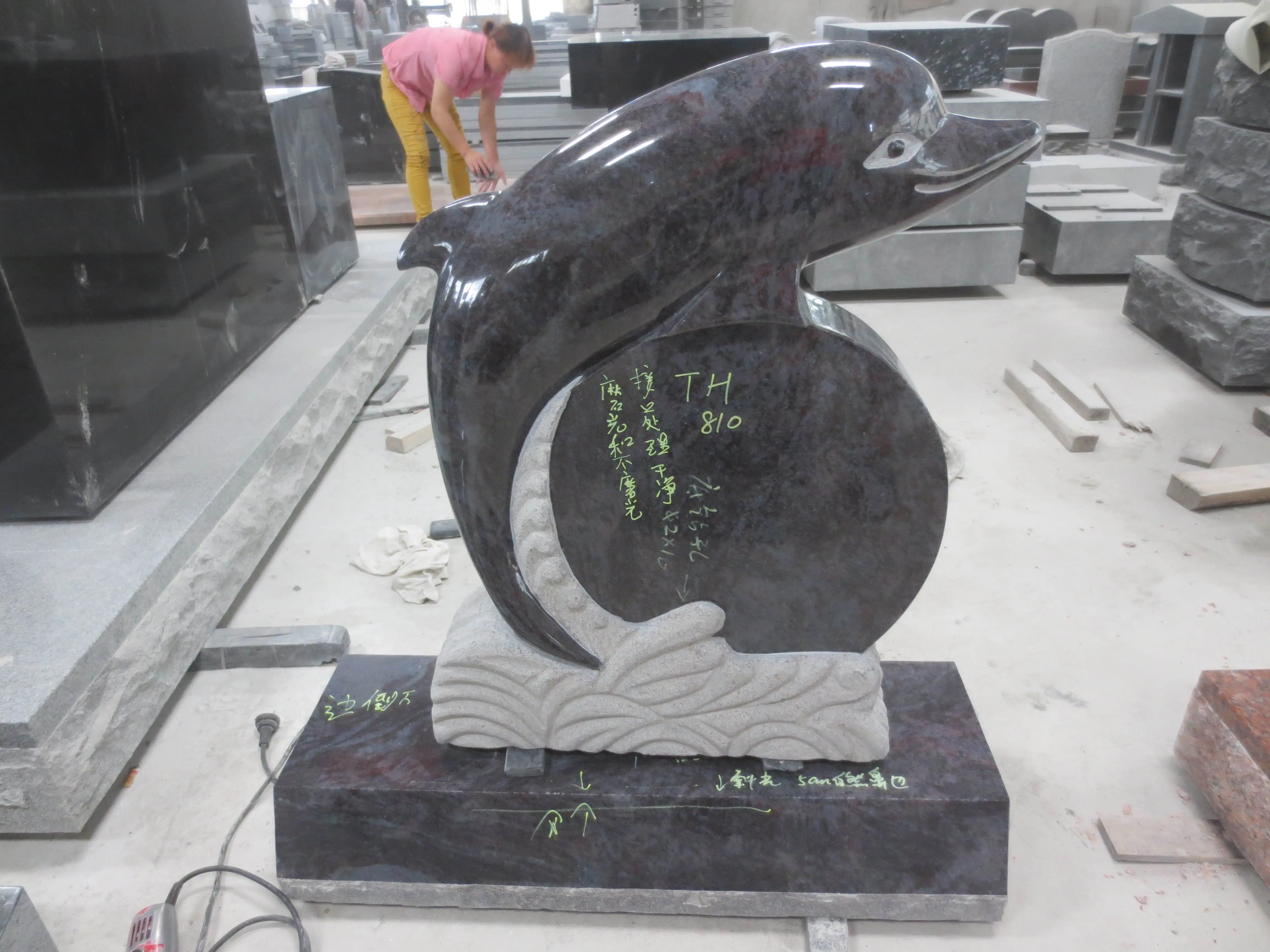 Unique Bahama Blue Granite Headstones with Dolphin Design