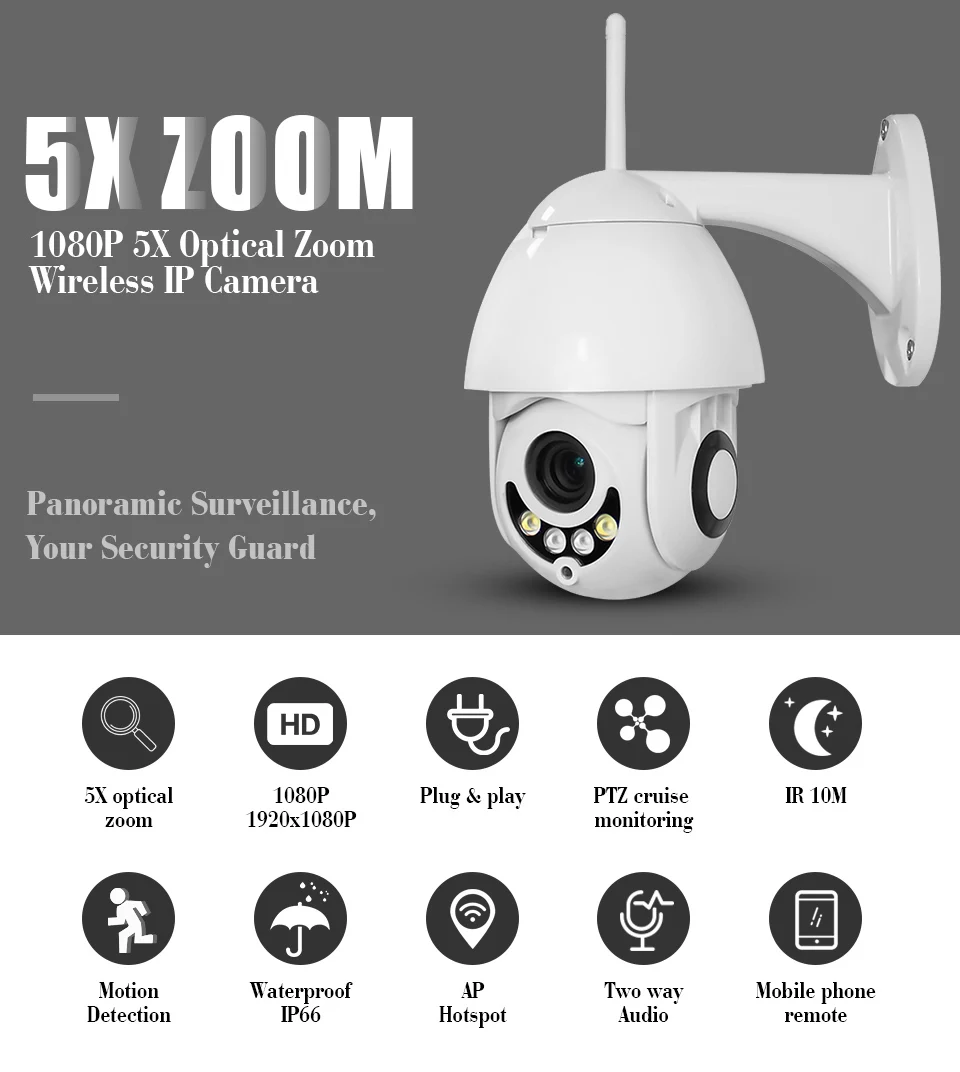 Waterproof Outdoor 5mp Full Hd H.265x Cctv Security 5x Zoom Ir-cut ...