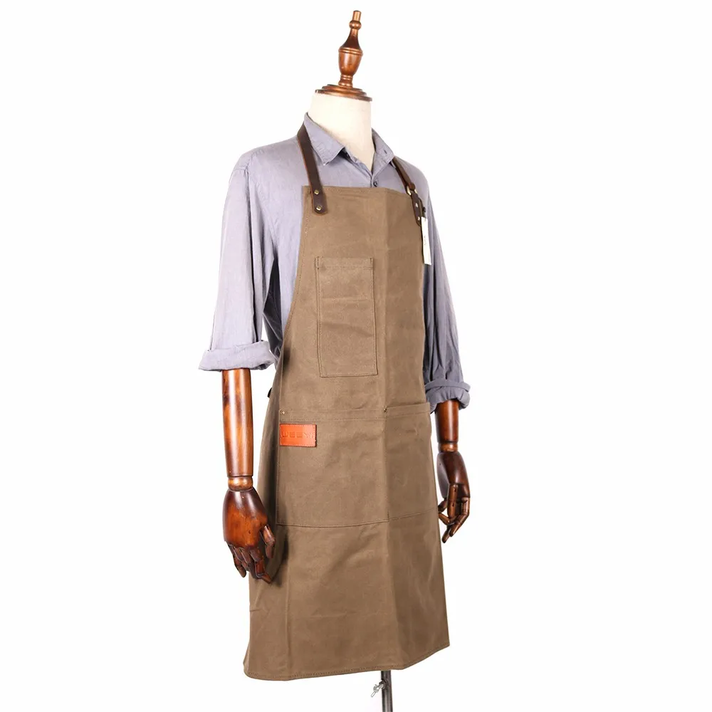 Easy-maintainable Water Resistant Waxed Canvas Long Work Bib Apron For Bar - Buy Bar Apron,Work ...